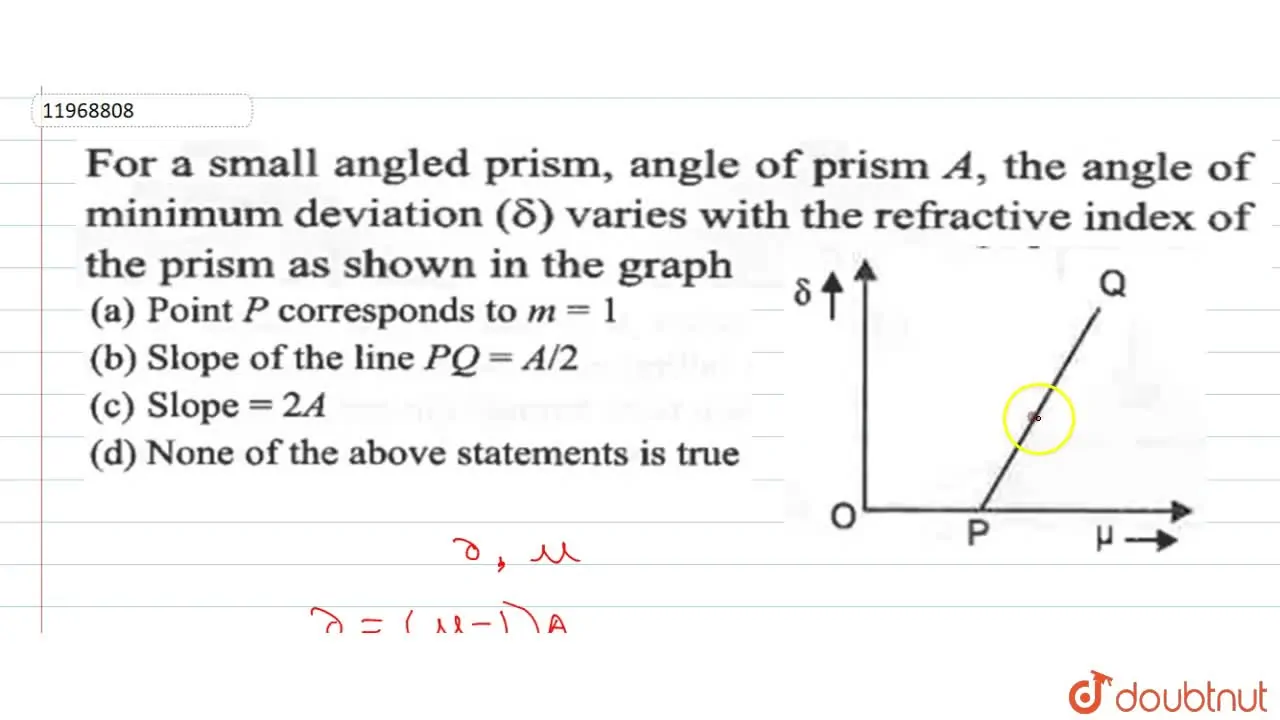 For a small angled prism, angle of prism A of minimum deviation(delta)
