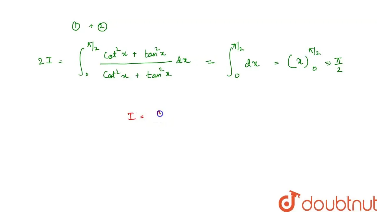 [Tamil] int(0)^(pi/2)(cot^(2)xdx)/(tan^(2)x+cot^(2)x)
