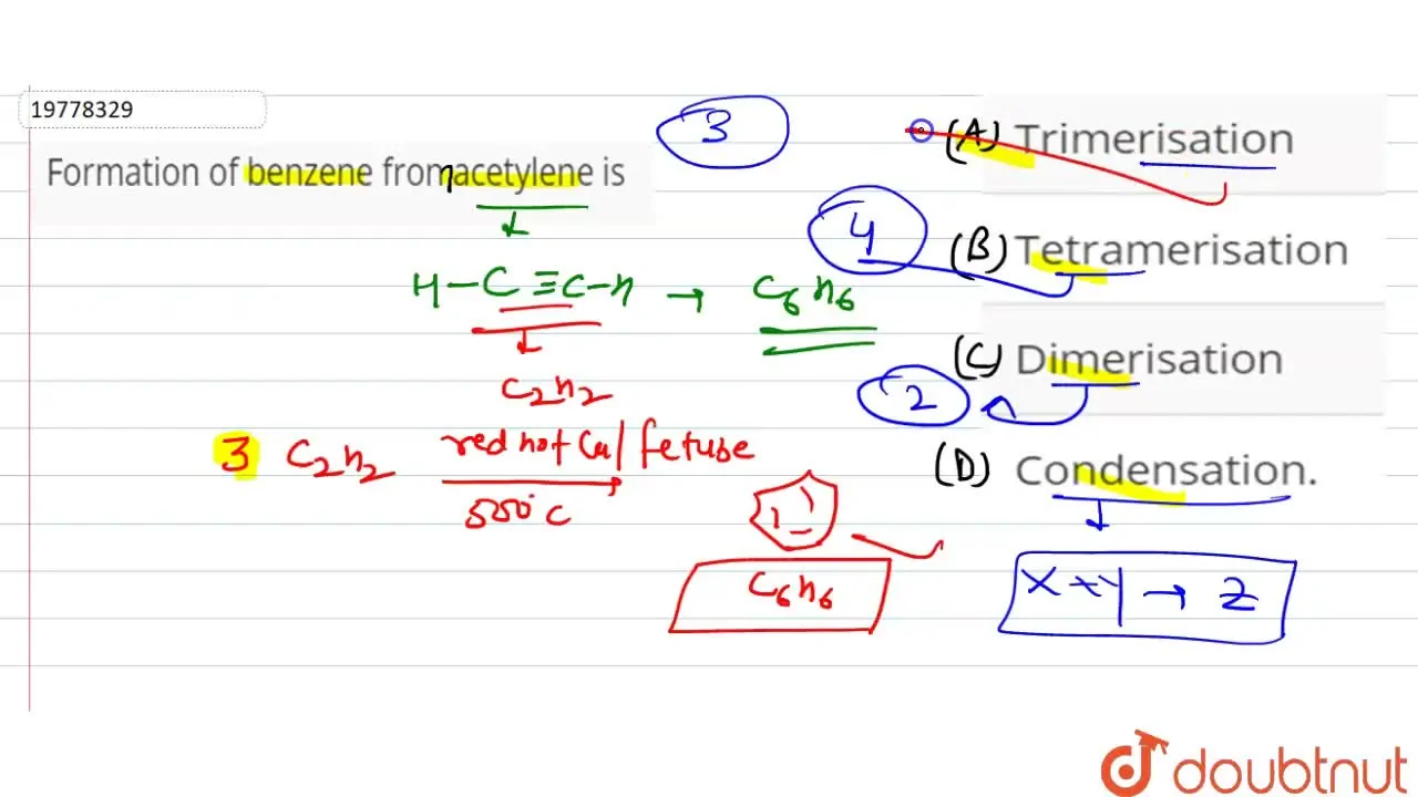 Formation of benzene fron acetylene is