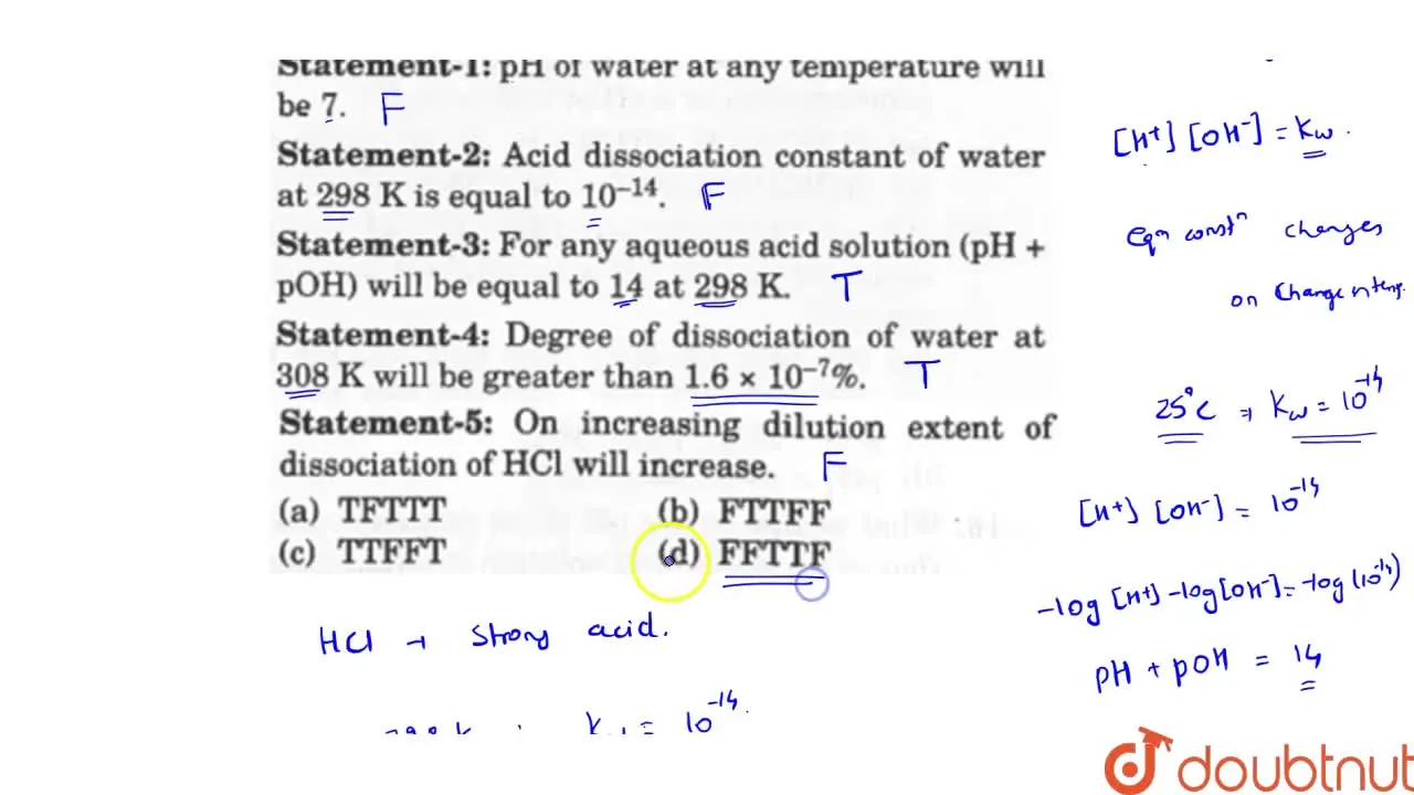 Which of the following combinations regarding True(T) and False (F) na