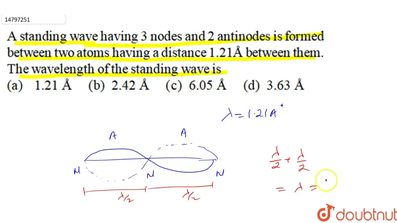 A standing wave having 3 nodes and 2 antinodes is formed between two a