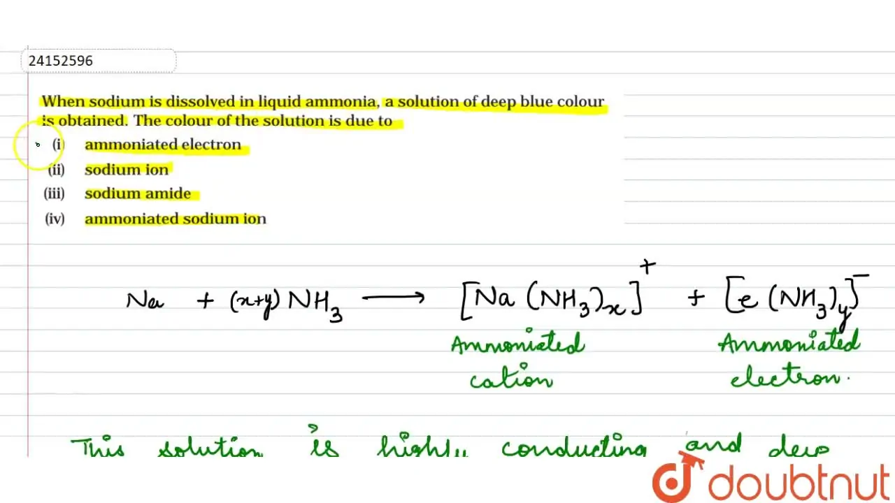 When sodium is dissolved in liquid ammonia, a solution of deep blue co
