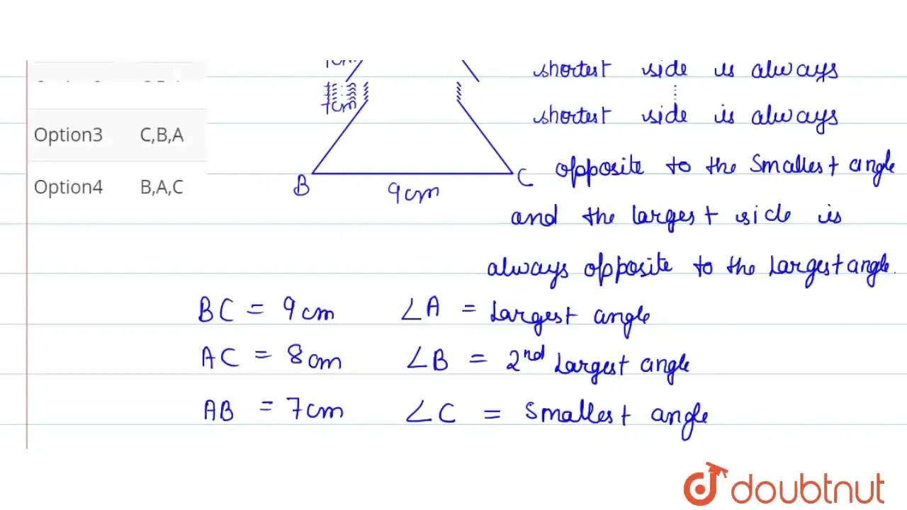 Arrange the angles of the triangle from smallest to largest in the tri