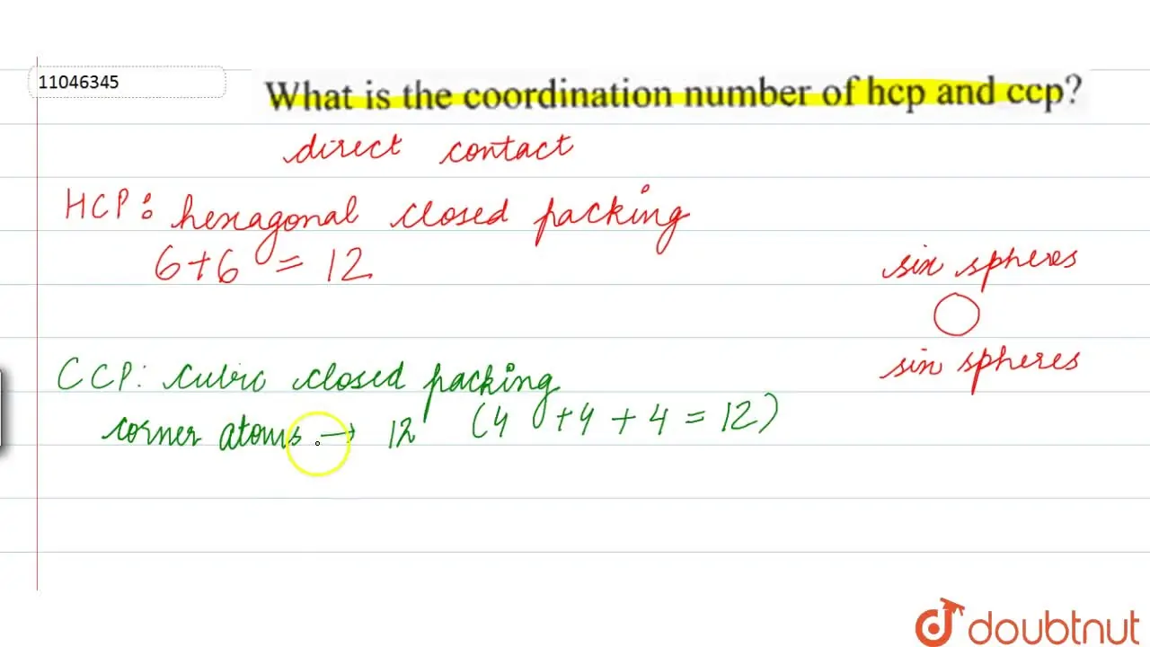 What is the coordination number of hcp and ccp?