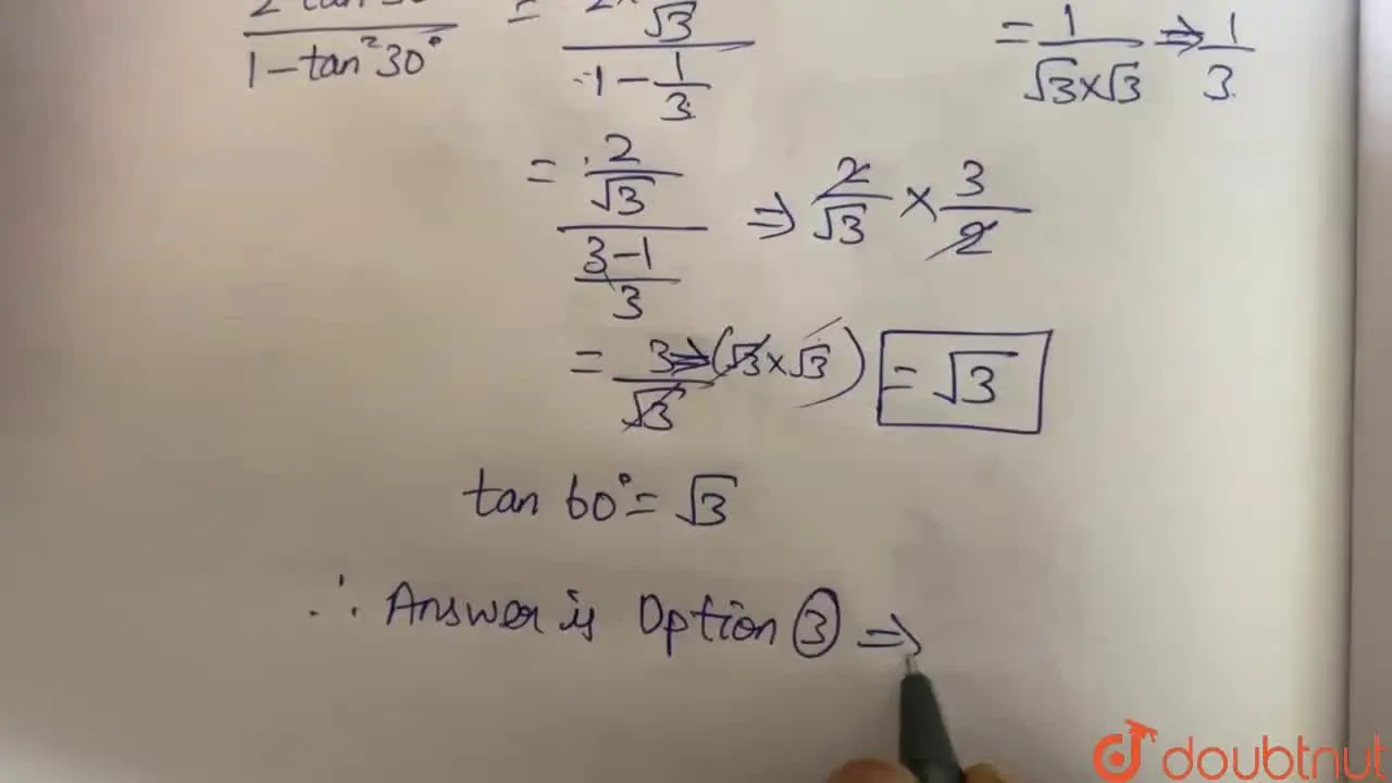 [Tamil] The value of (2tan30^(@))/(1-tan^(2)30^(@)) is equal to