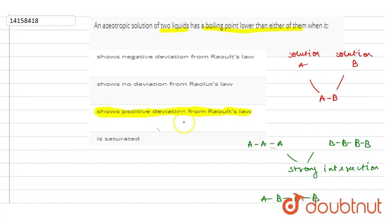 An azeotropic solution of two liquids has a boiling point lower than e