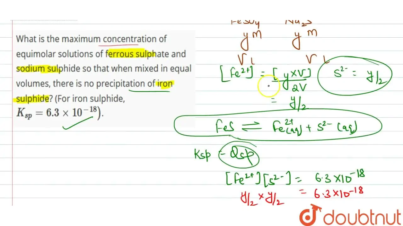 What is the maximum concentration of equimolar solutions of ferrous su
