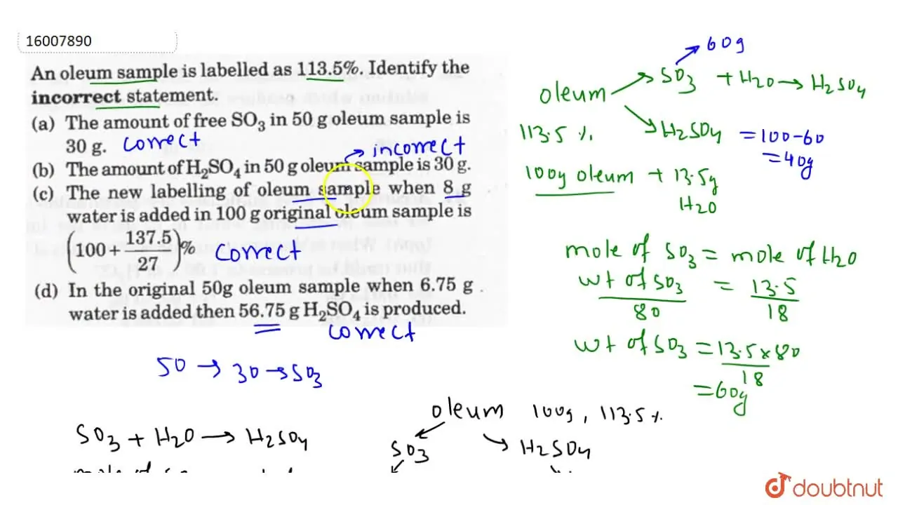 The new labelling of oleum sample when 8 g water is added in 100 g ori
