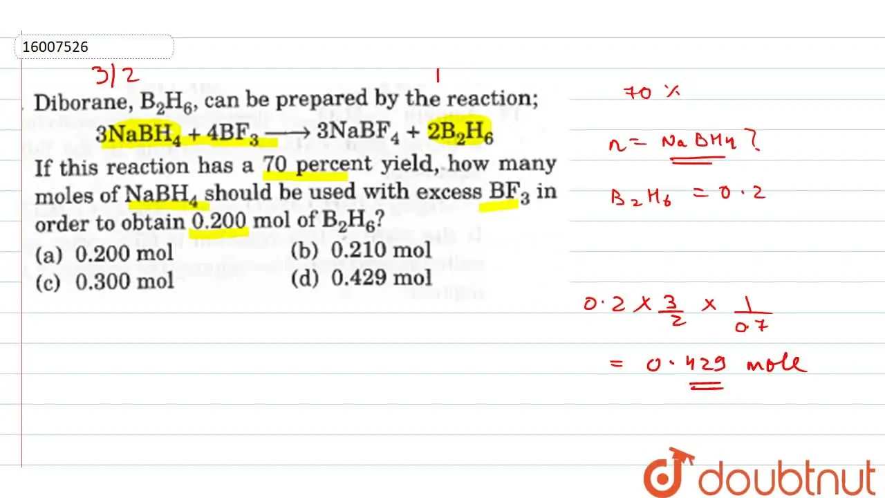 Diborane, B(2)H(6), canbe prepared by the reaction: 3NaBH(4) + 4BF(3