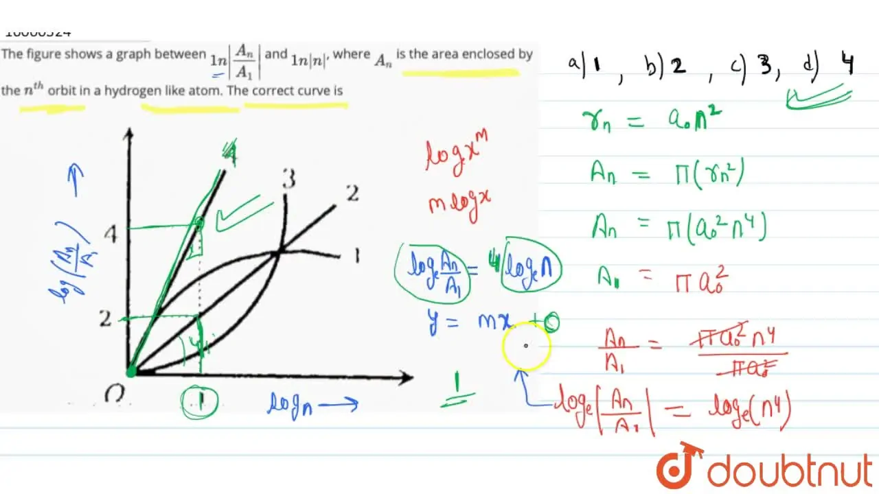 The figure shows a graph between 1n |(A(n))/(A(1))| and 1n|n|, where