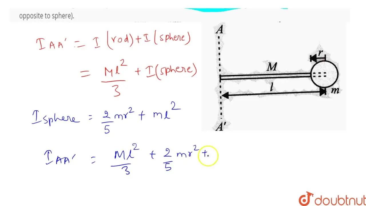 Find the moment of inertia about A A' of a spherical ball of mass m a
