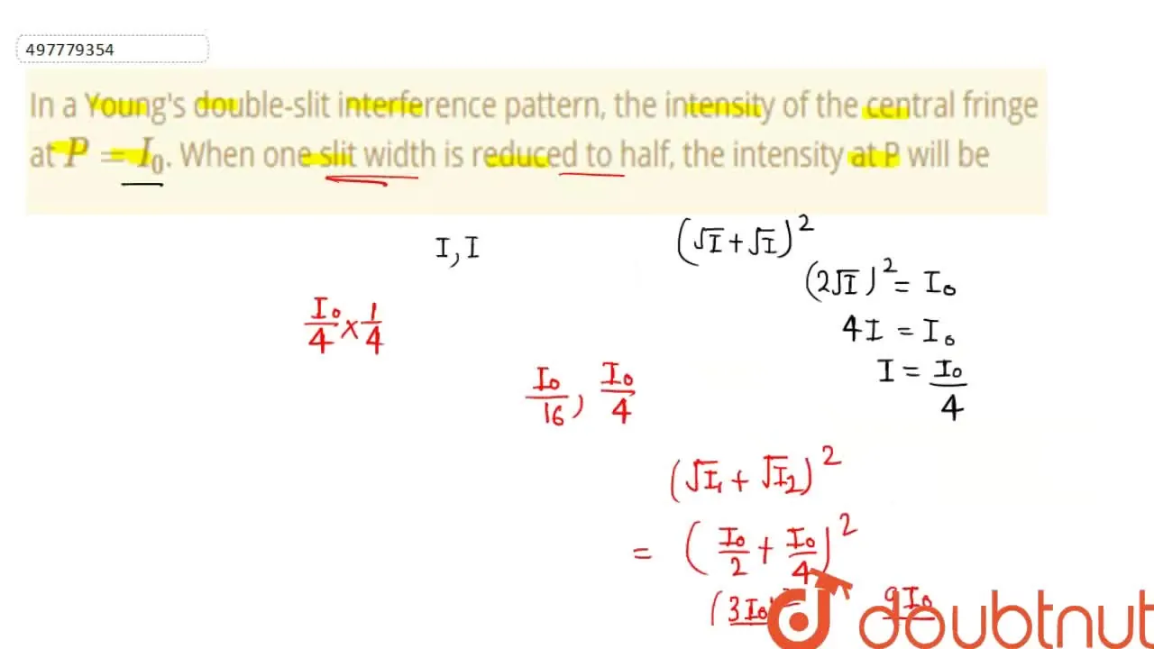 In a Young's double-slit interference pattern, the intensity of the ce