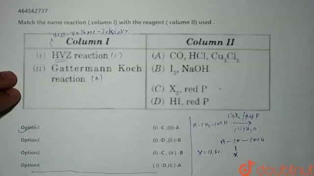 Match the name reaction ( column I) with the reagent ( column II