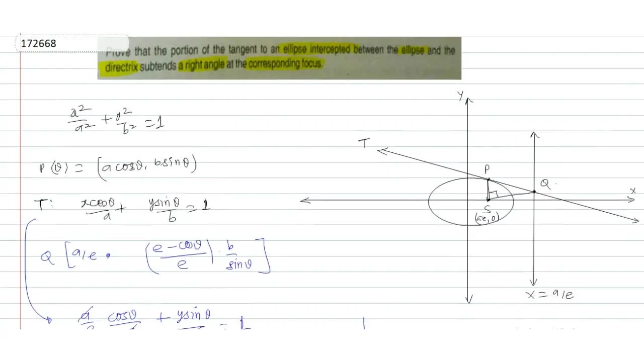 Prove that the portion of the tangent to an ellipse intercepted betwee