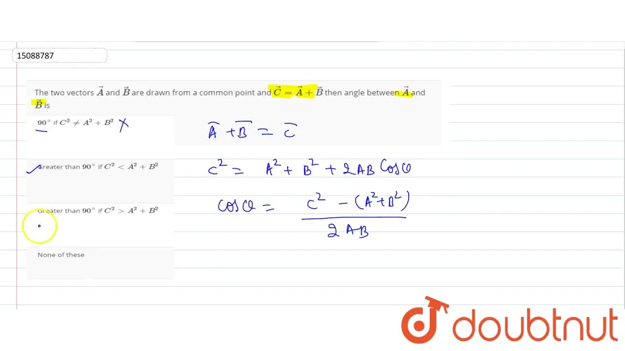 The two vectors vec(A) and vec(B) are drawn from a common point and ve