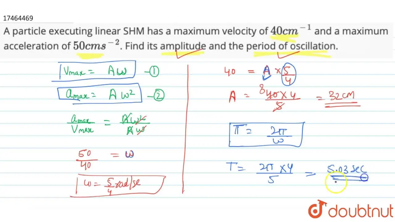 A particle executing linear SHM has a maximum velocity of 40 cm ^(-1)