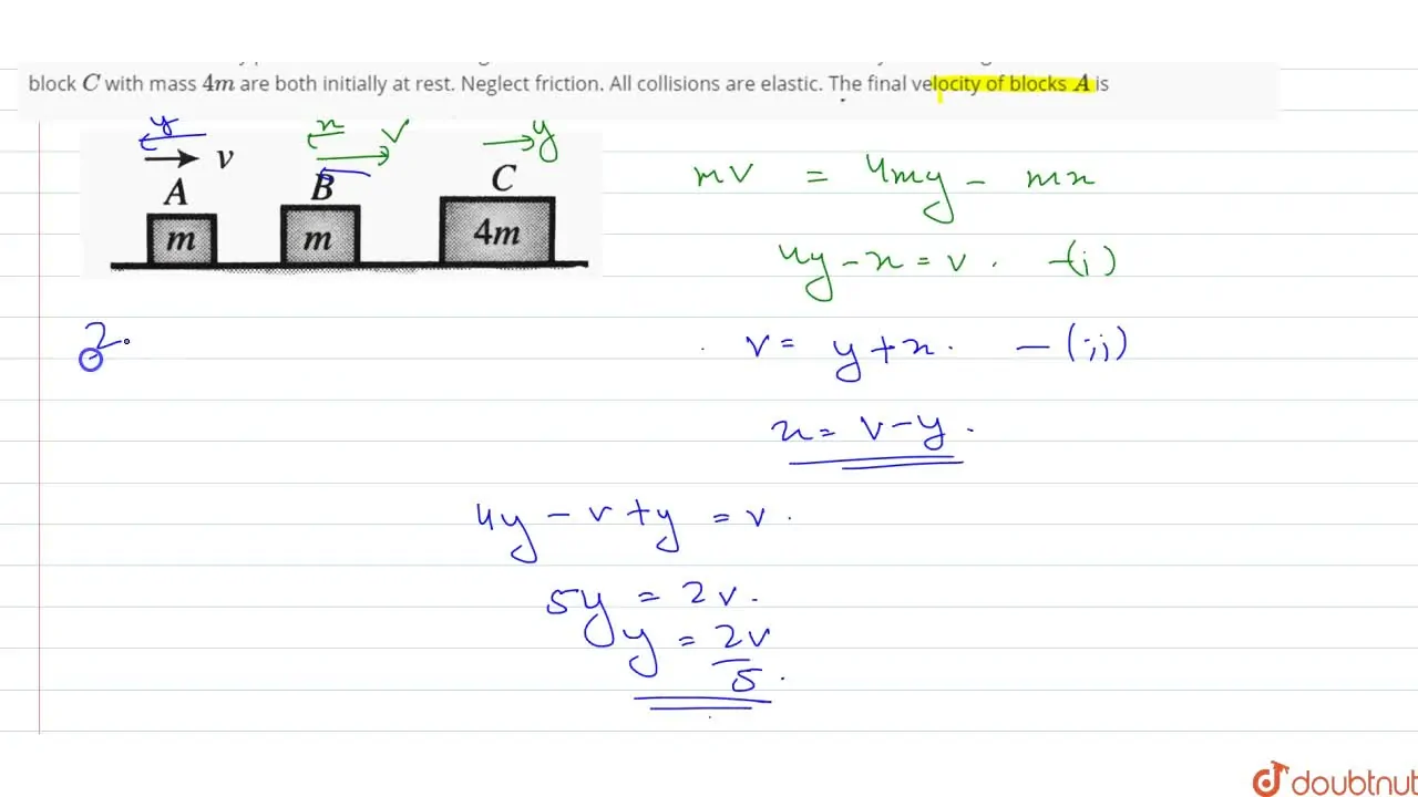 Three blocks are initially placed as shown in the figure. Block A has