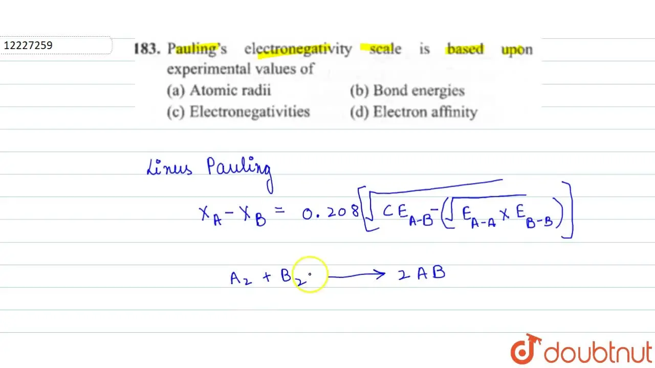 Pauling 's electronegativity scale is based upon experimental values o