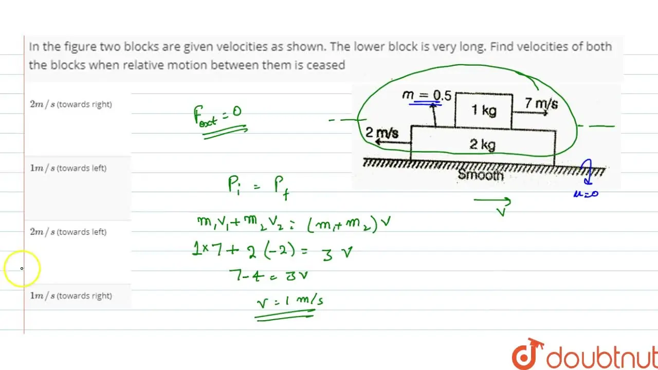 In the figure two blocks are given velocities as shown. The lower bloc