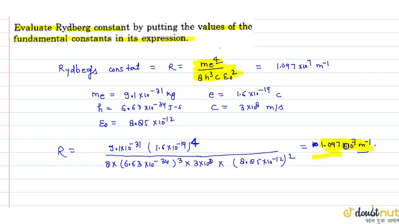 Evalute Rydberg constant by putting the value of the fundamental const