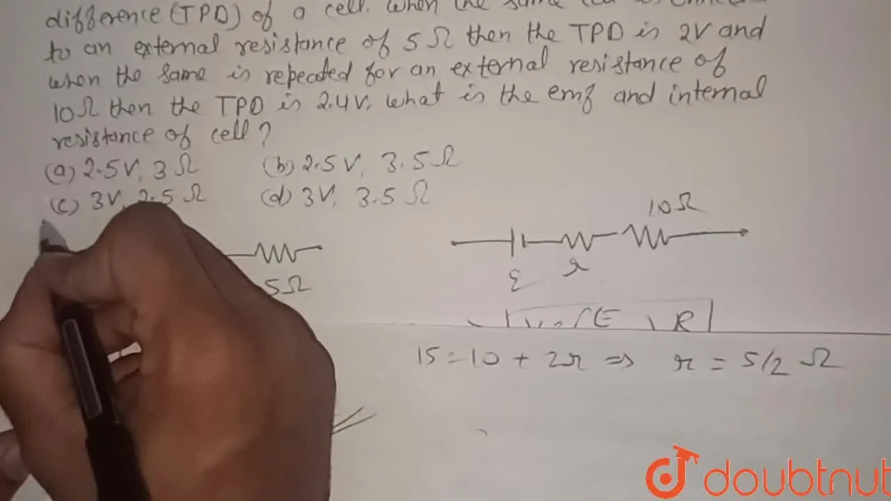 In an experiment a student measures terminal potential difference (TPD