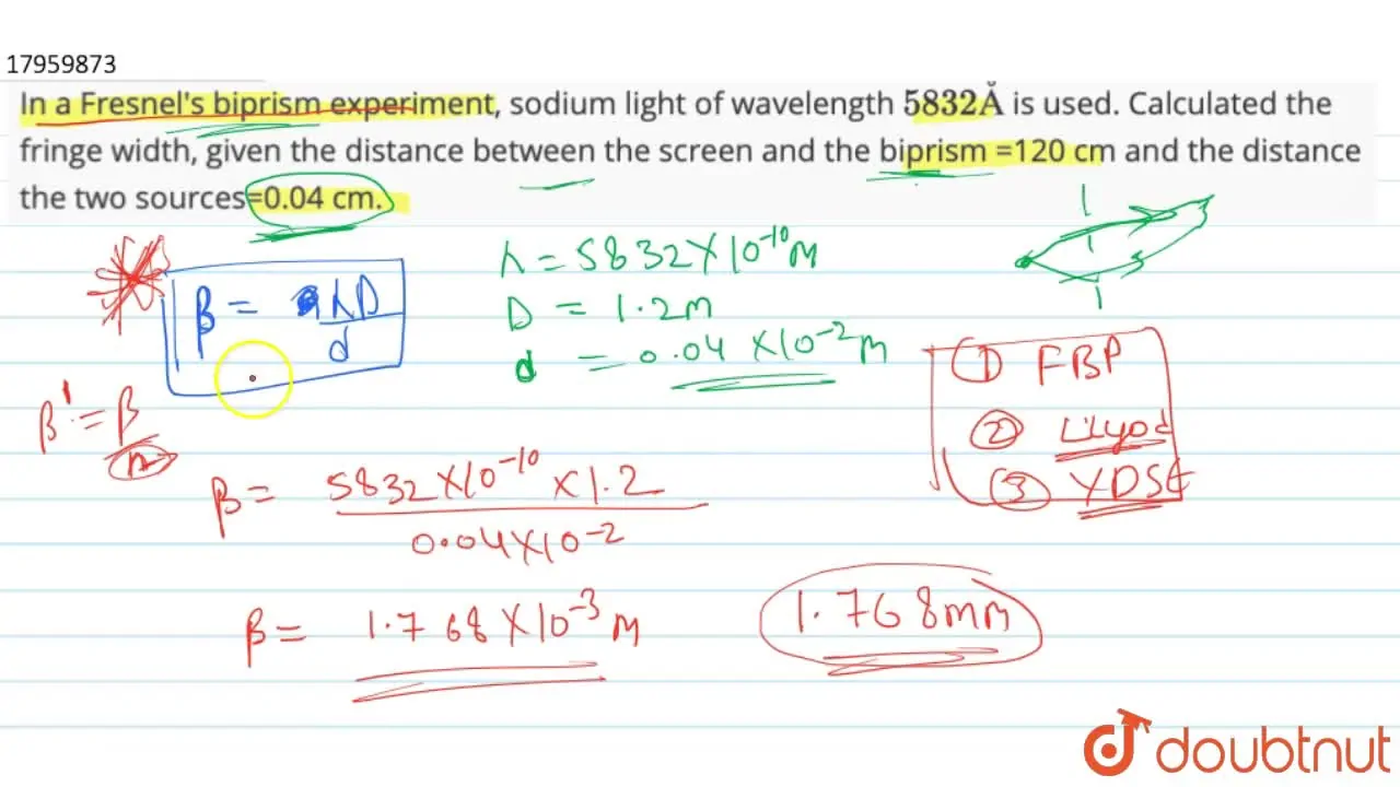 In a Fresnel's biprism experiment, sodium light of wavelength 5832 Å