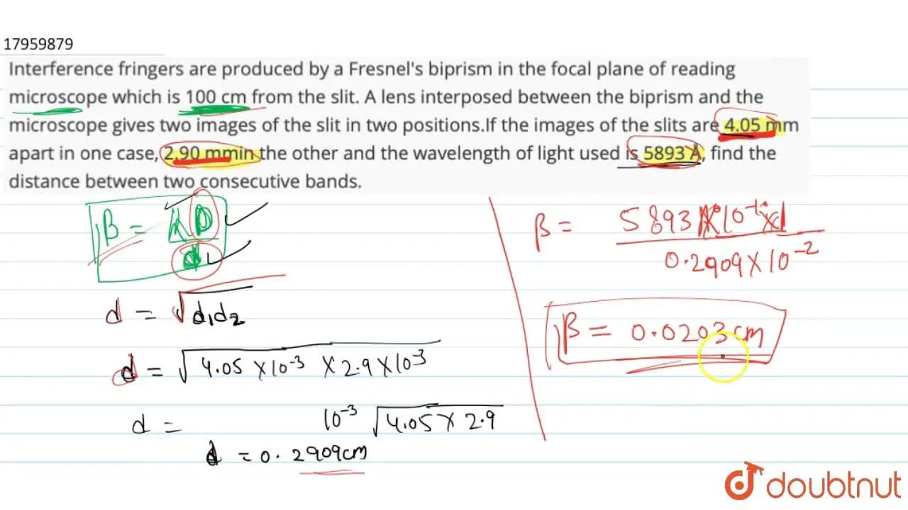 Interference fringers are produced by a Fresnel's biprism in the focal