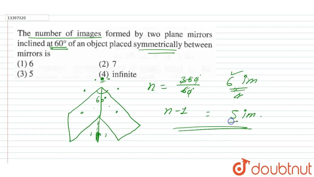 The number of images formed by two plane mirrors inclined at 60^@ of a