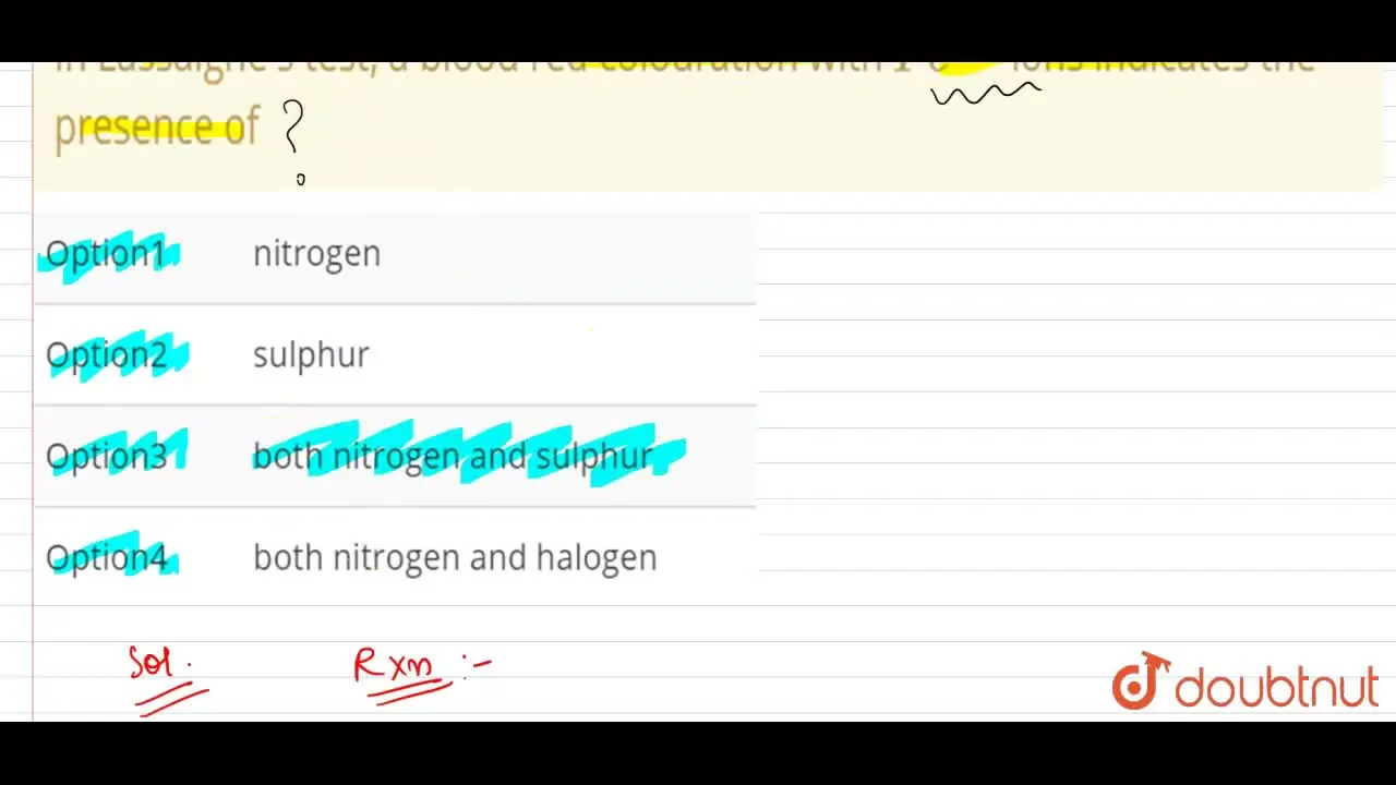 In Lassaigne's test, a blood red colouration with Fe^(3+) ions indicat