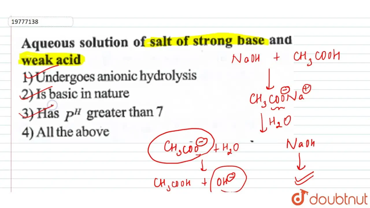 Aqueous solution of salt of strong base and weak acid