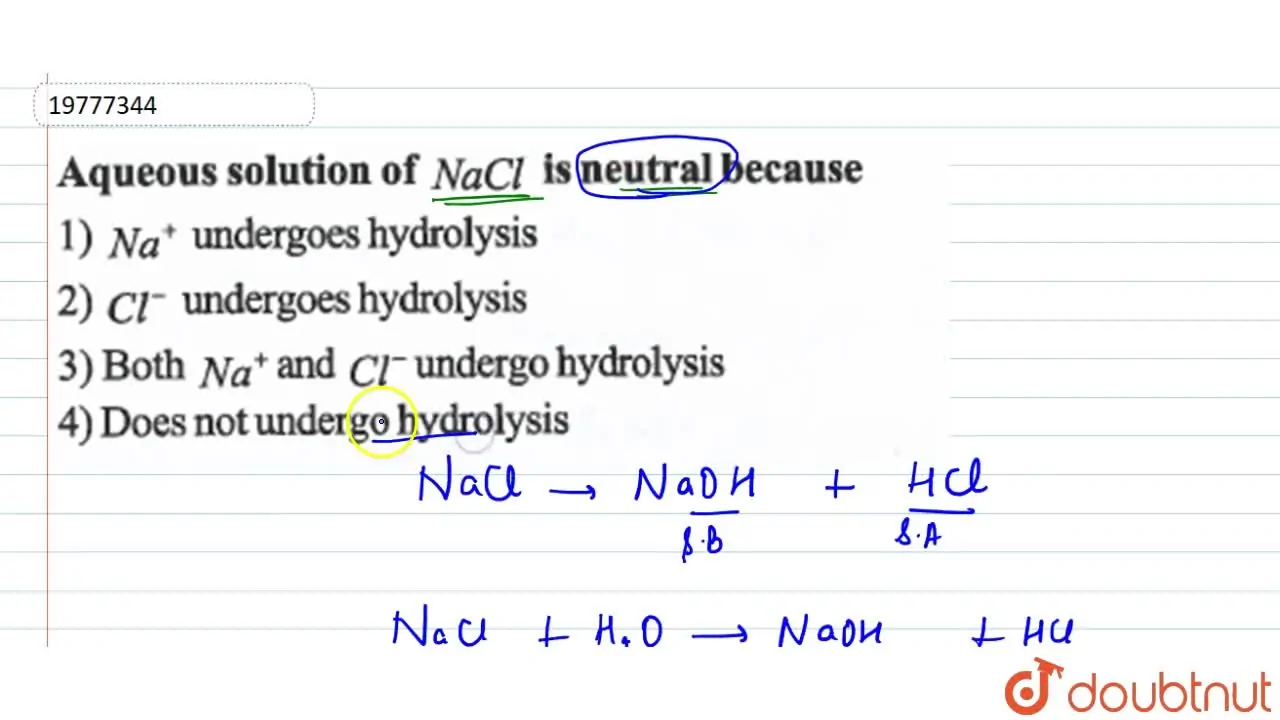 Aqueous solution of NaCl is neutral because