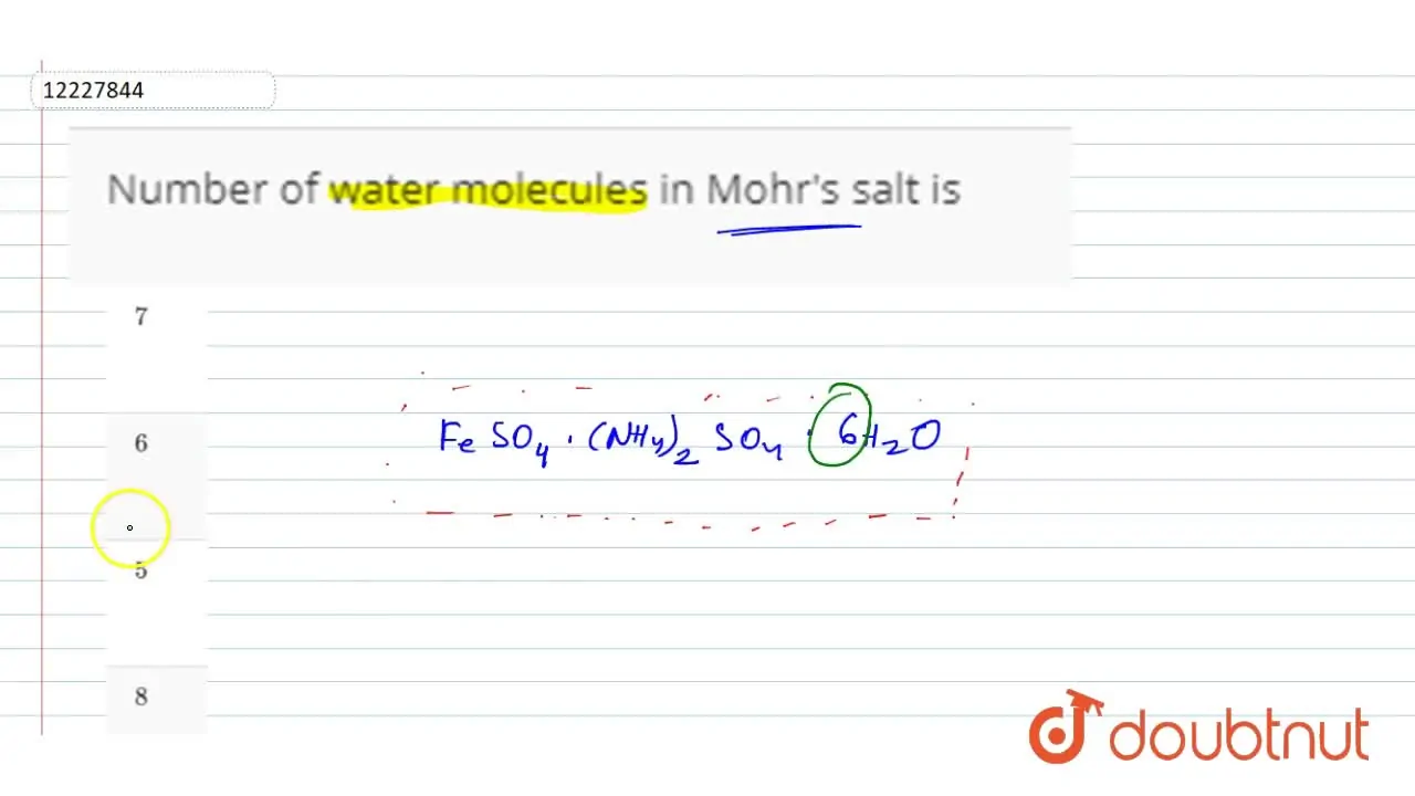 Number of water molecules in Mohr's salt is