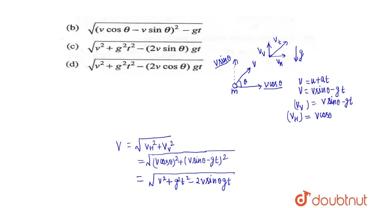 sqrt(v^(2) + g^(2)t^(2) - (2b sin theta) g t)