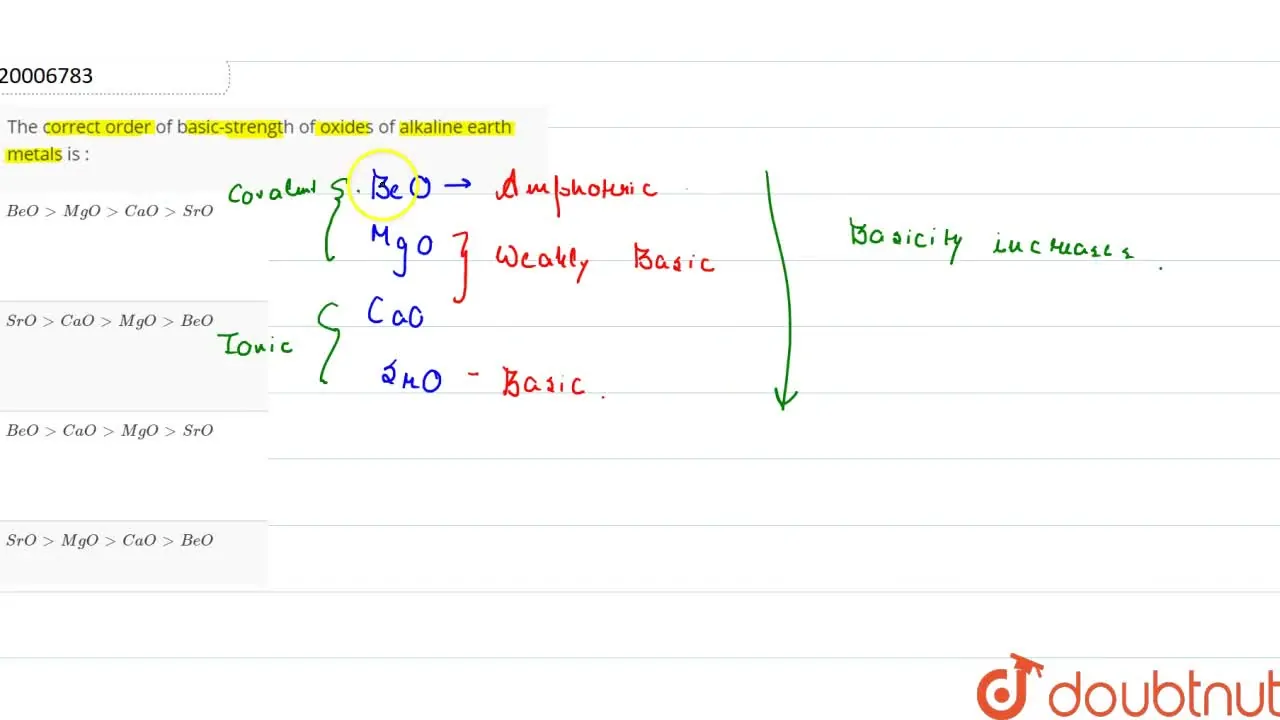 The correct order of basic-strength of oxides of alkaline earth metals
