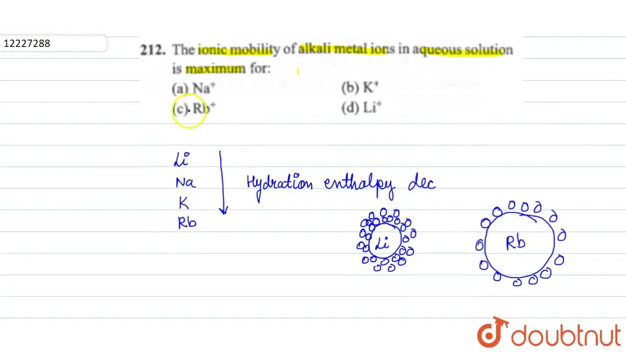 The ionic mobility of alkali metal ions in aqueous solution is maximum
