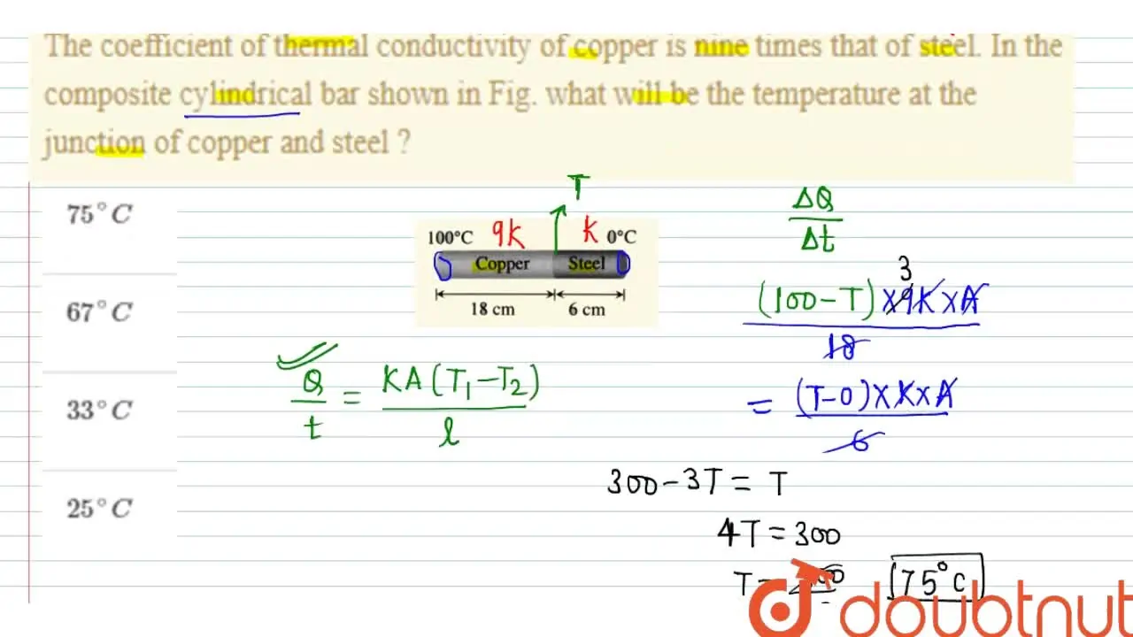 The coefficient of thermal conductivity of copper is nine times that o