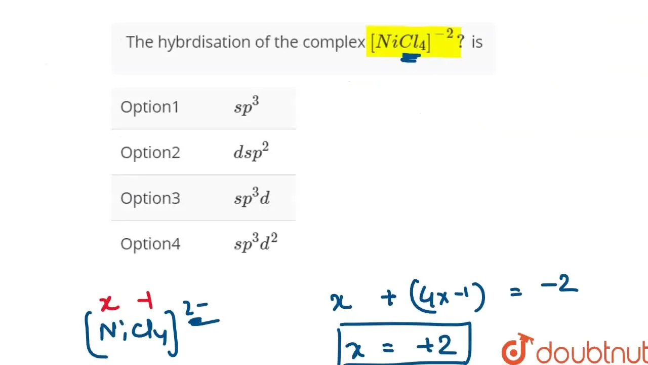 The hybrdisation of the complex [NiCl4]^(-2)? is