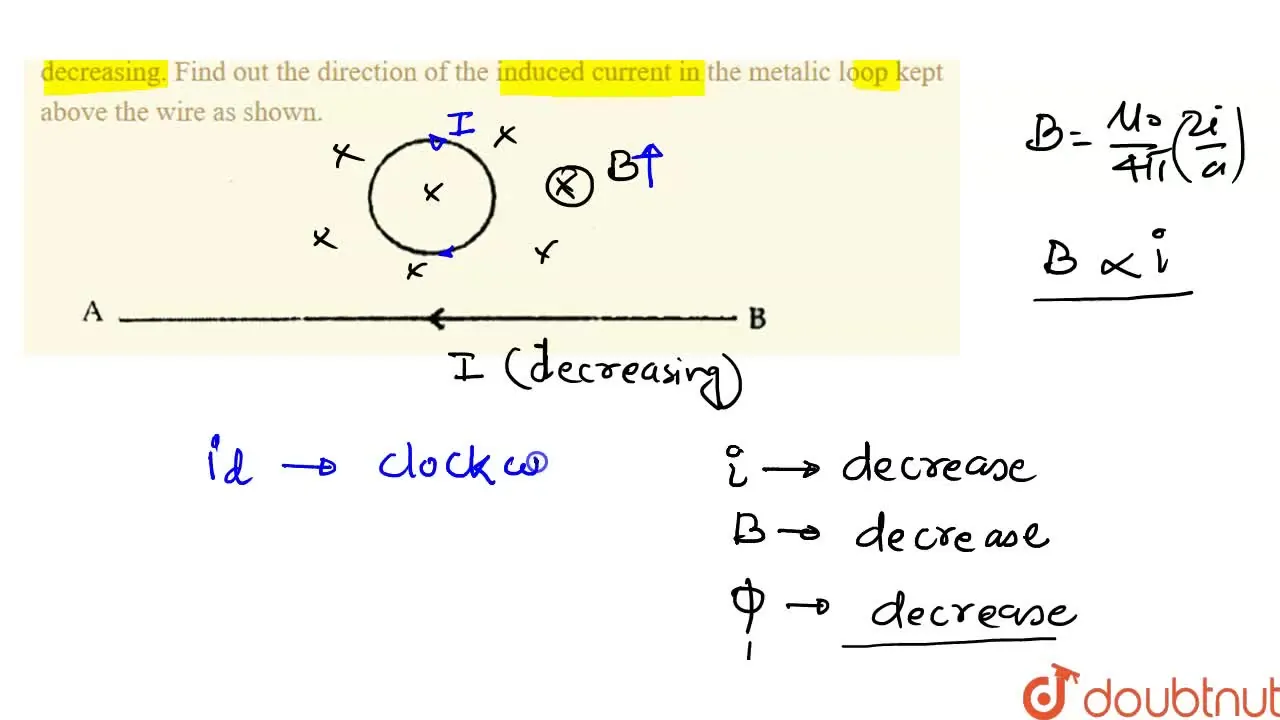 The electric current flowing in a wire in the direction from B to A de