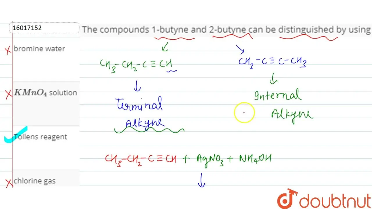 The compounds 1-butyne and 2-butyne can be distinguished by using