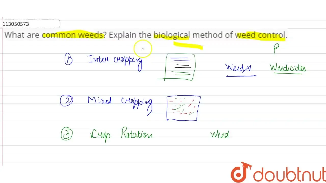 What are common weeds? Explain the biological method of weed control.