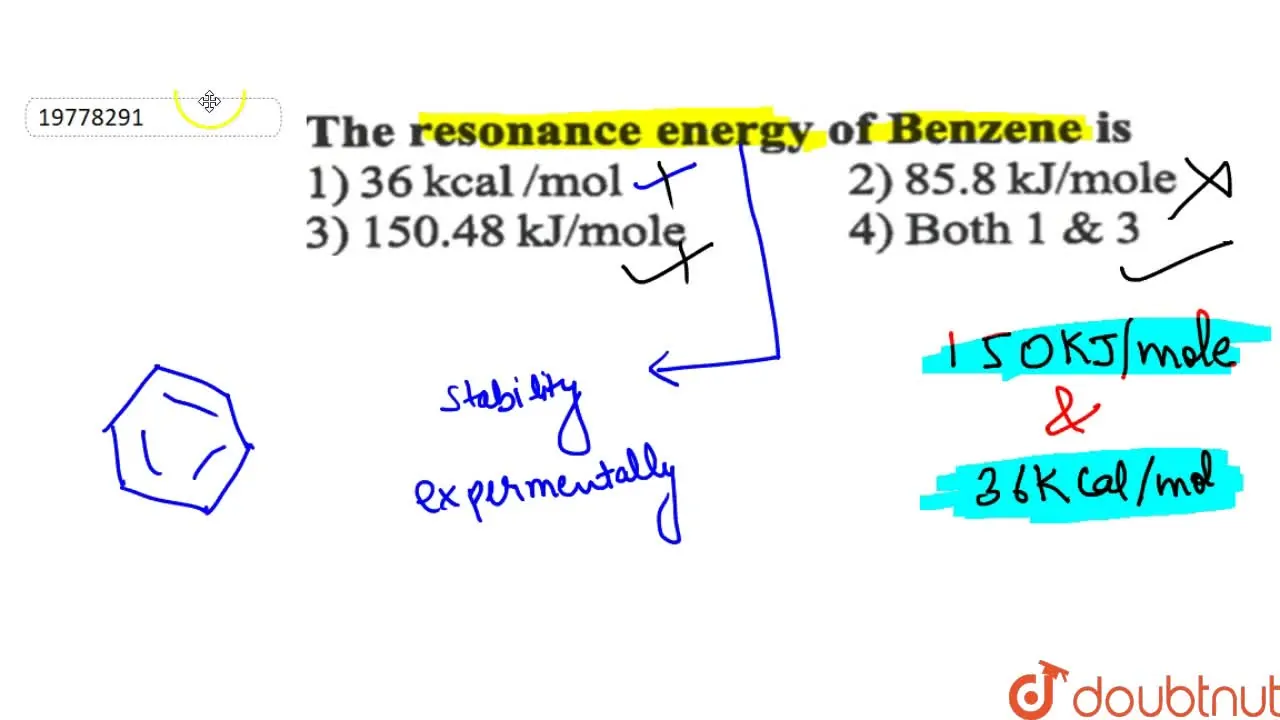 The resonance energy of benzene is