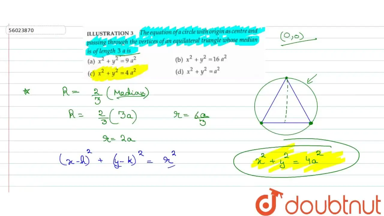 The equation of a circle with origin as centre and passing through the