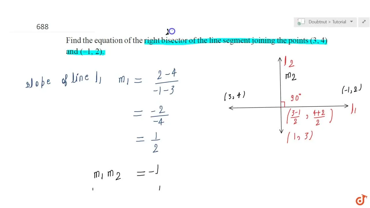 Find the equation of the right bisector of the line segment joining