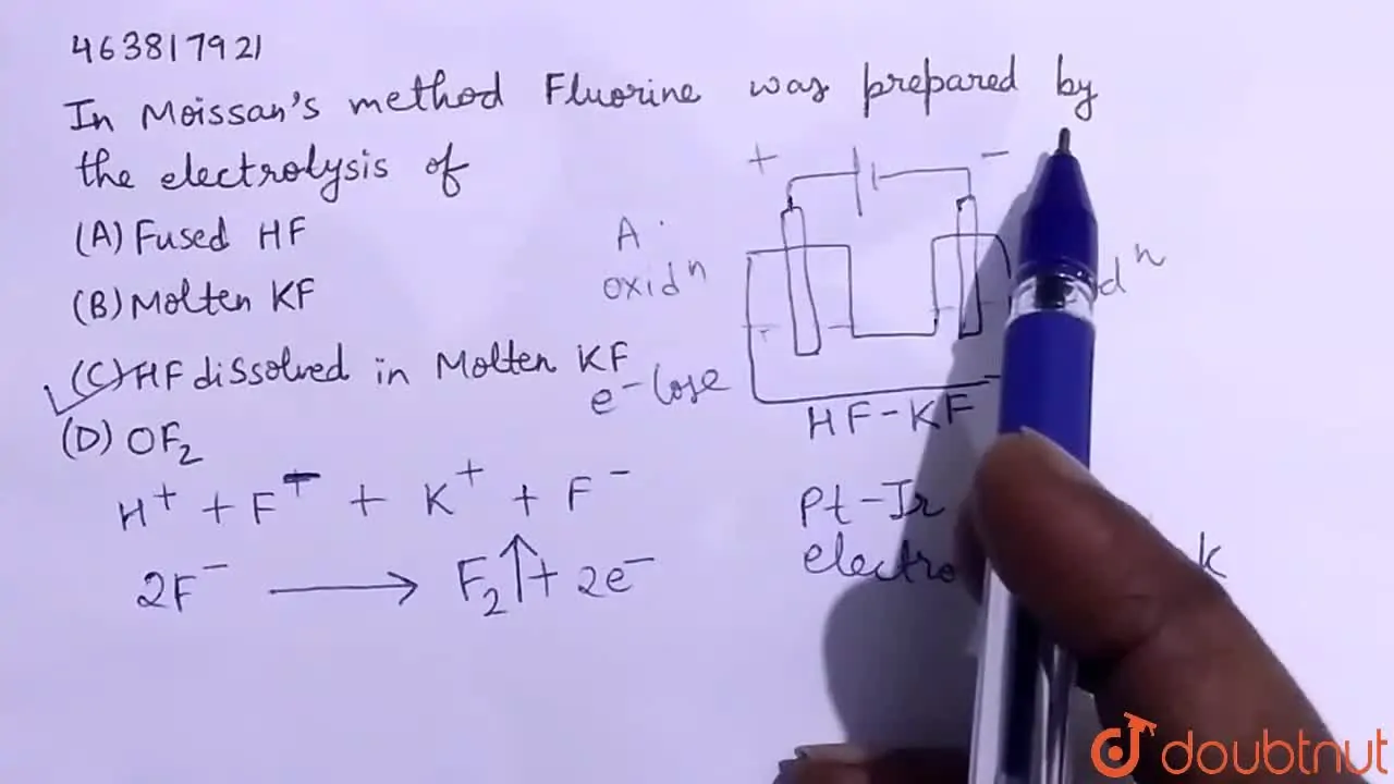 In Moissan's method Fluorine was prepared by the electrolysis of