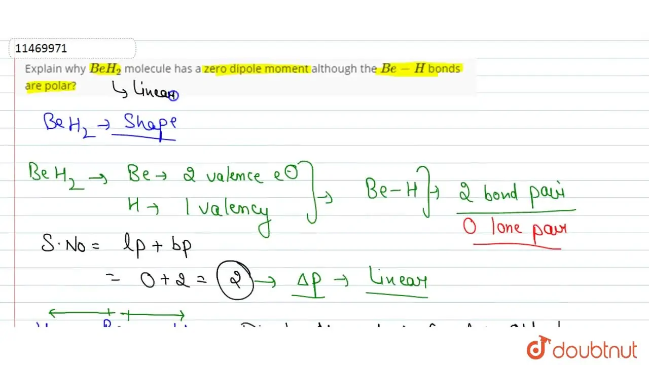 Explain why BeH(2) molecule has a zero dipole moment although the Be-H