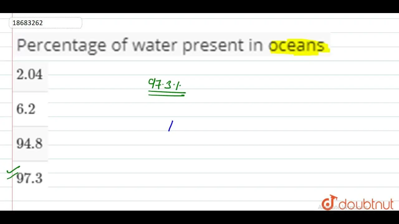 Percentage of water present in oceans