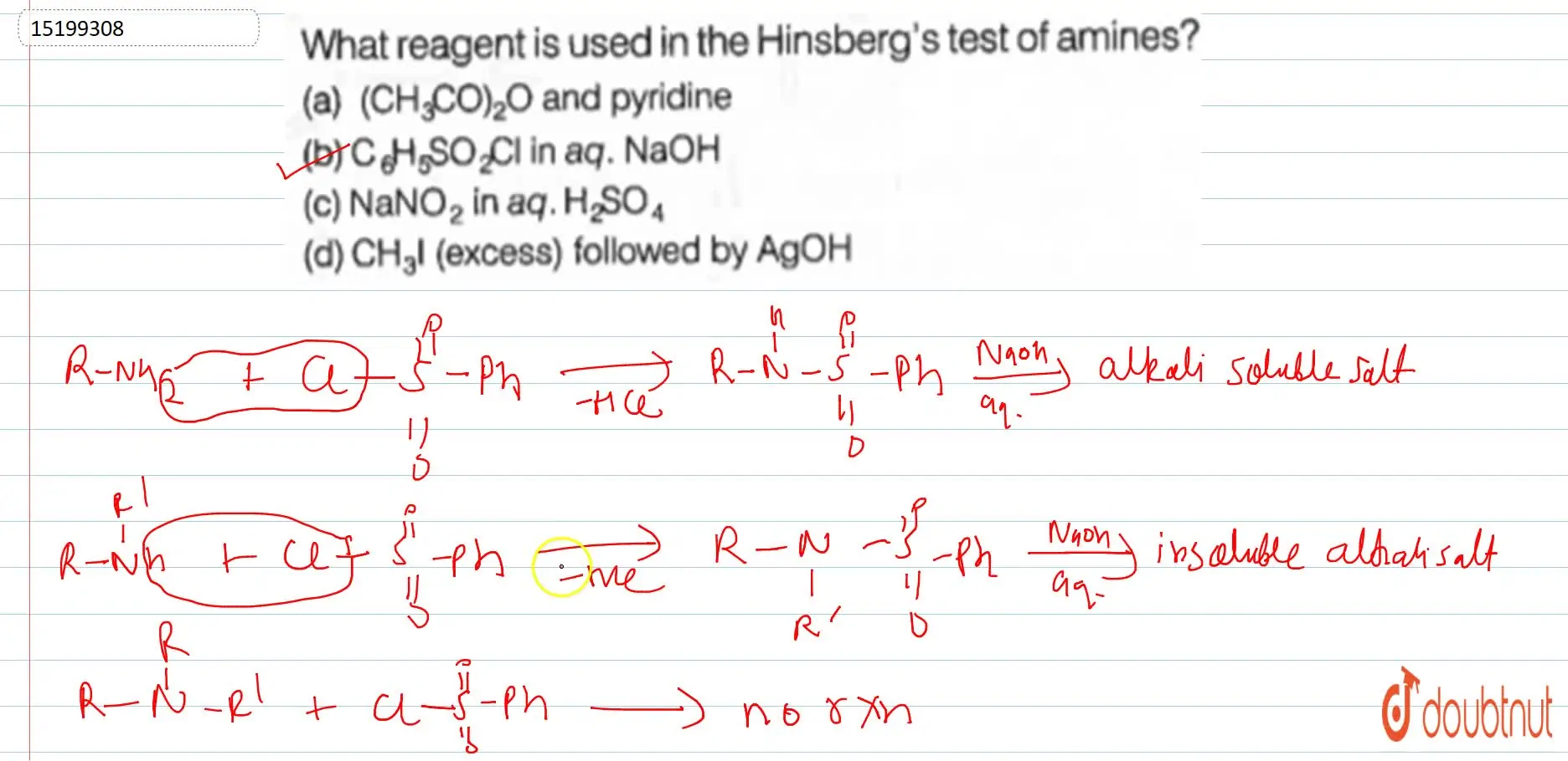 What reagent is used In the Hinsberg's test of amines?