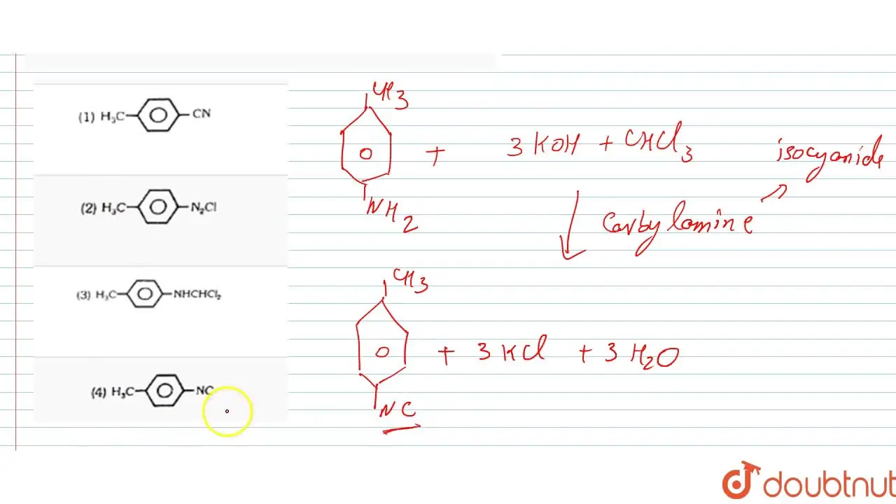 The reaction of chloroform with alcoholic KOH and p-toluidine form-