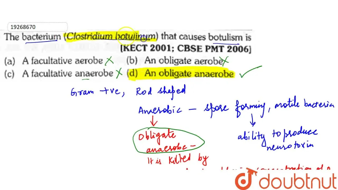 The bacterium (Clostridium botulinum) that causes botulism is