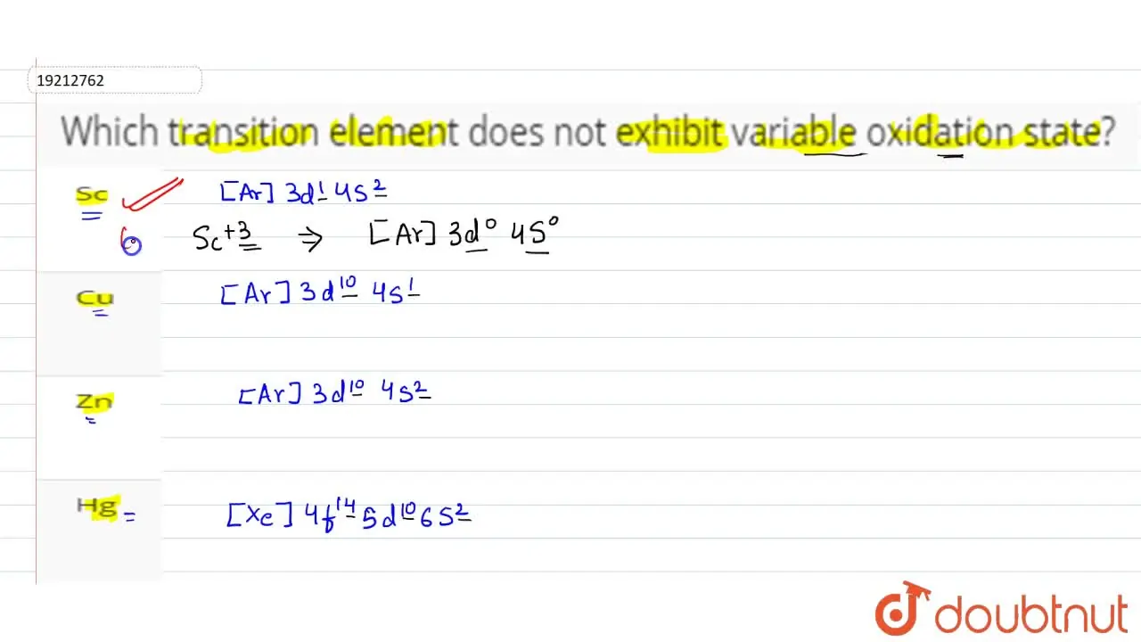 Which transition element does not exhibit variable oxidation state?